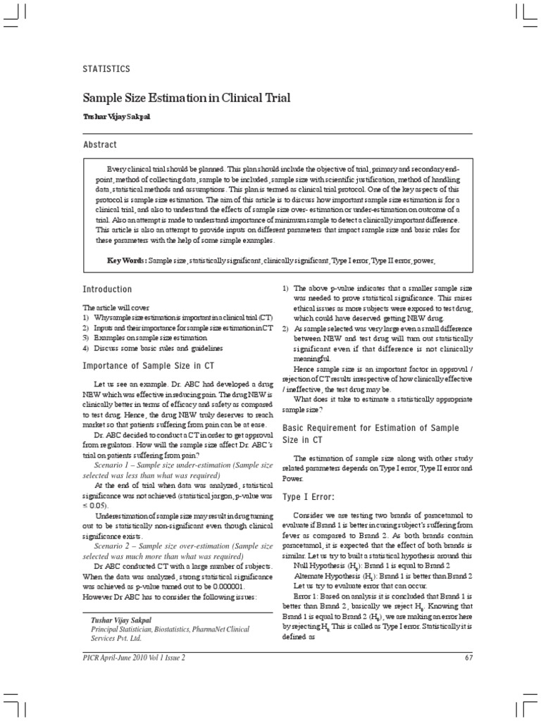 Sample Size Calculation Pdf Sample Size Determination Statistics