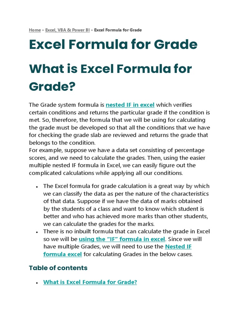 Excel Formula For Grades | Download Free PDF | Microsoft Excel | Formula