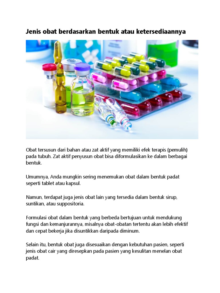 Jenis Obat Berdasarkan Bentuk Atau Ketersediaannya | PDF