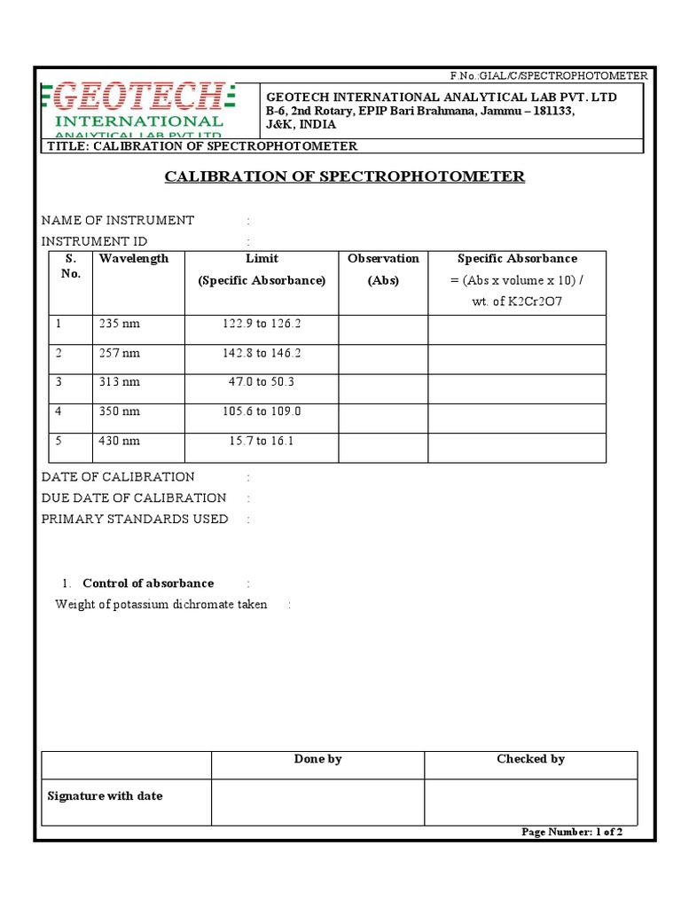 Spectrophotometer Calibration Report | PDF | Technology & Engineering