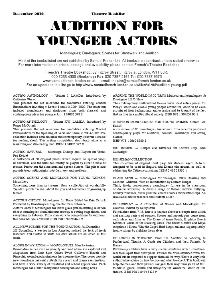 Monologues and Scripts for Young Actors | PDF | Audition | Monologue