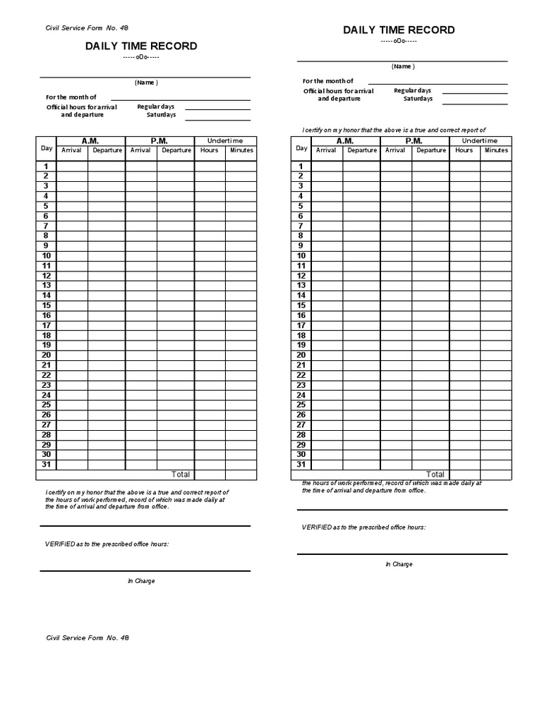 CSC Form No. 48: Daily Time Record | PDF