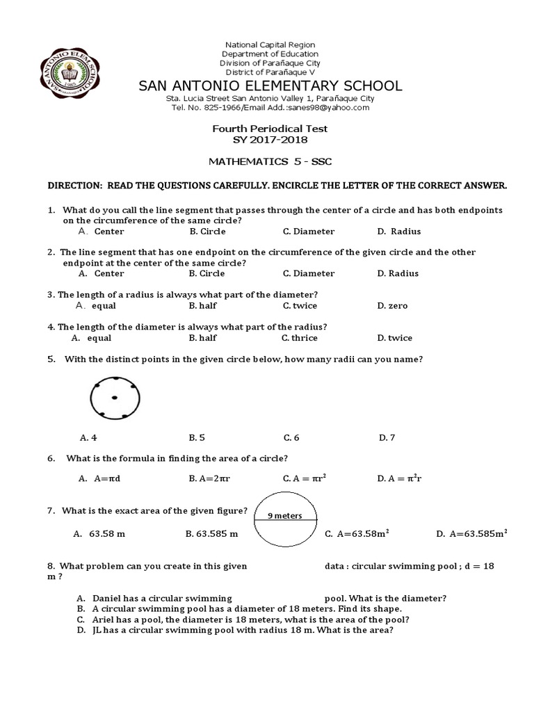 Grade 5 Math Test: Geometry & Probability | PDF | Volume | Area