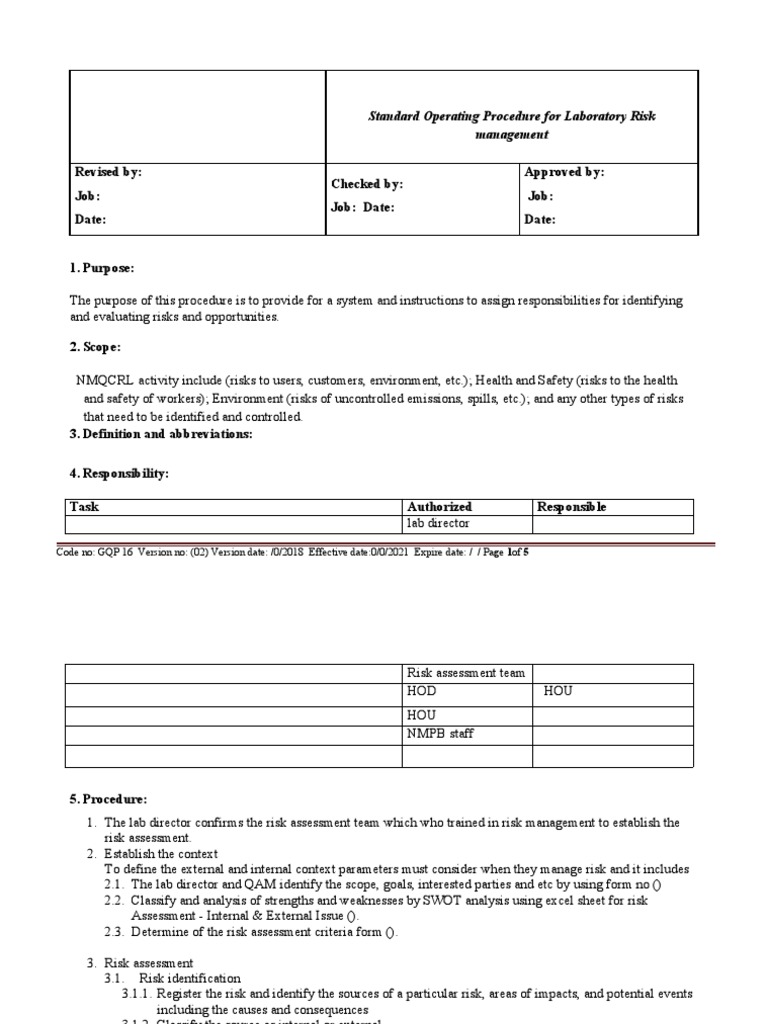 Sop Risk Management | PDF | Risk | Risk Management