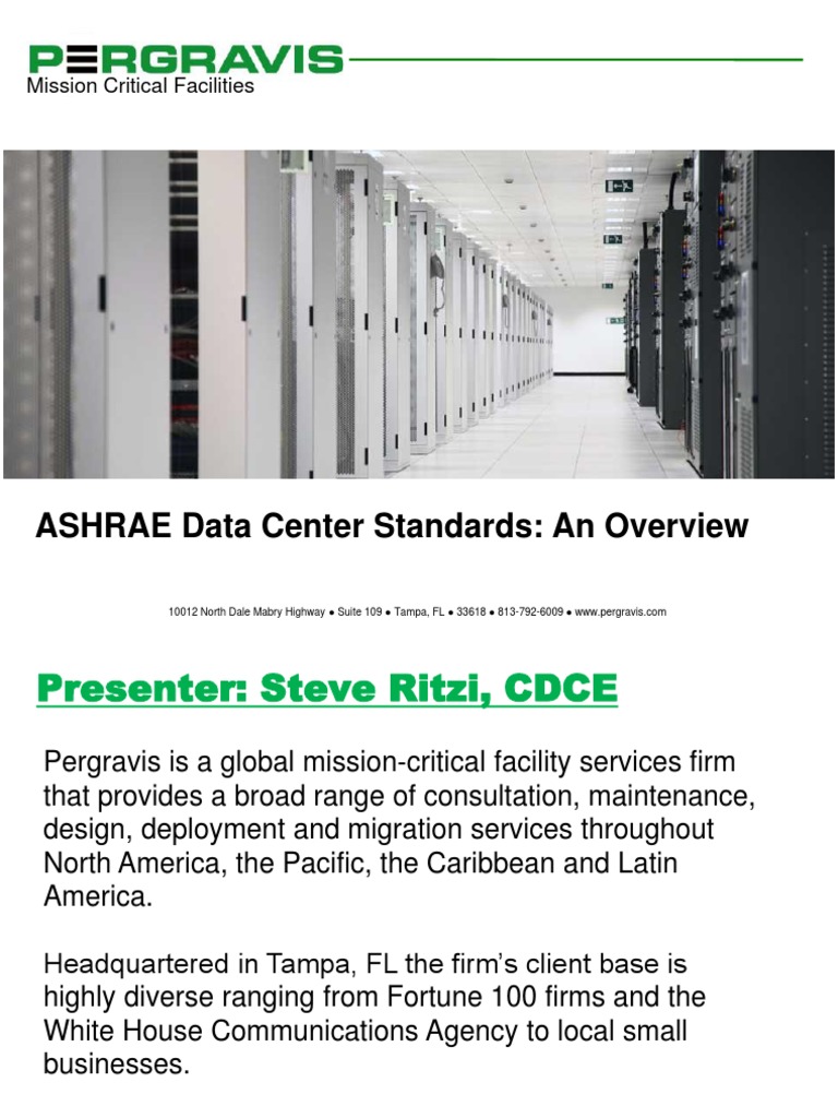 ASHRAE TC9.9 Pergravis - Data Center Standards-Overview 2013 v1.2 | PDF | Humidity | Data Center