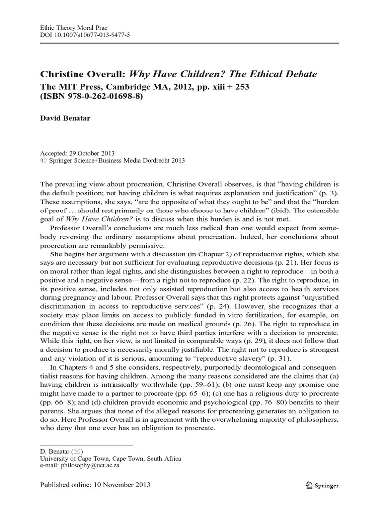 Christine Overall: Why Have Children? The Ethical Debate | PDF | Reason ...