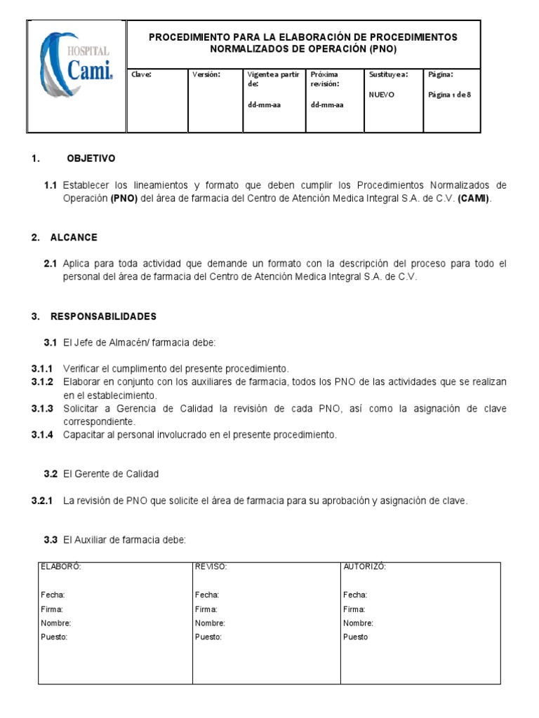 Procedimiento para PNO en Farmacia | PDF