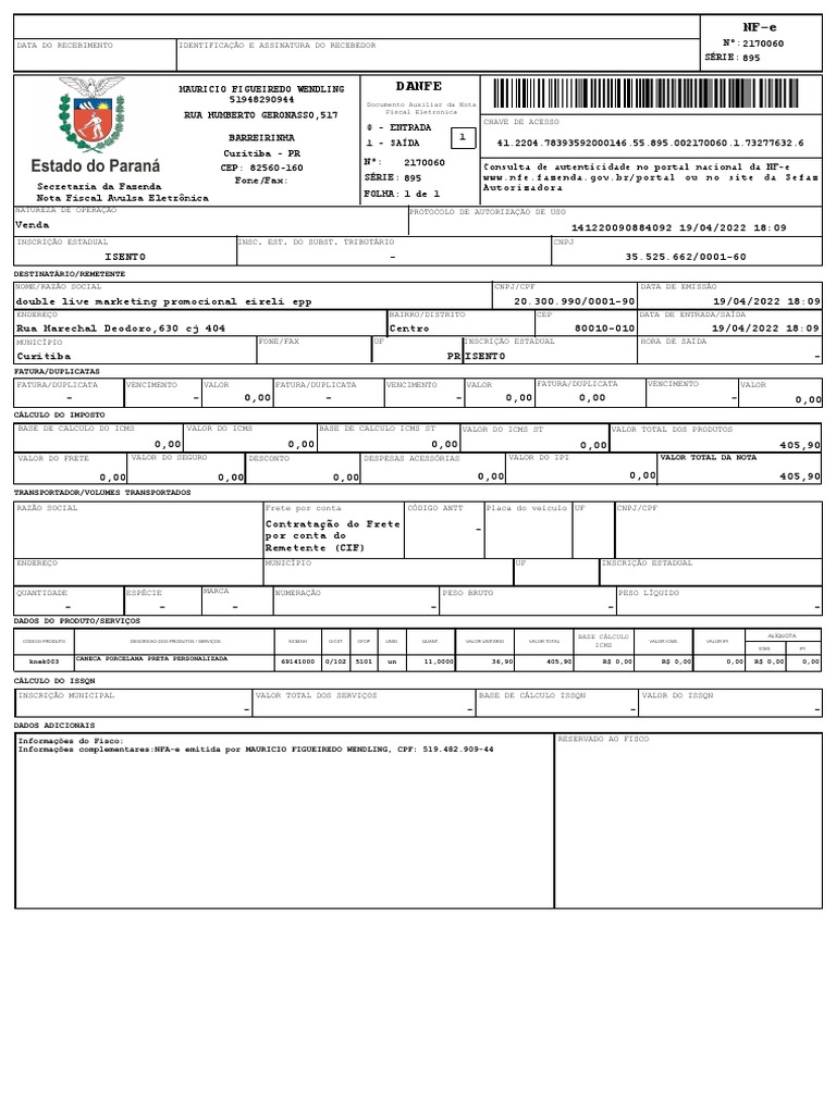 DANFE | PDF | Recibo | Documentos empresariais