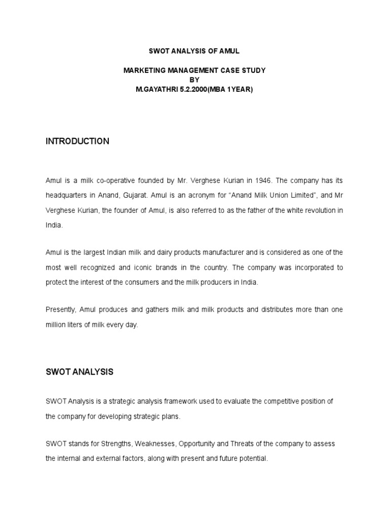 Swot Analysis of Amul | PDF | Swot Analysis | Brand