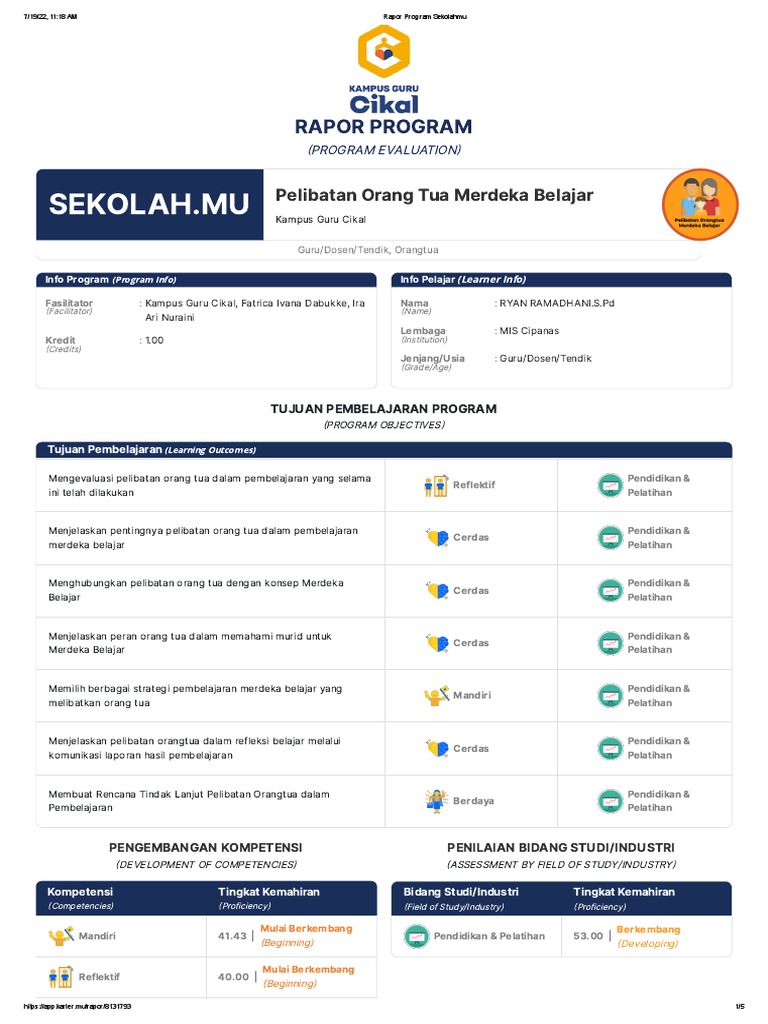 Rapor Program Sekolahmu | PDF