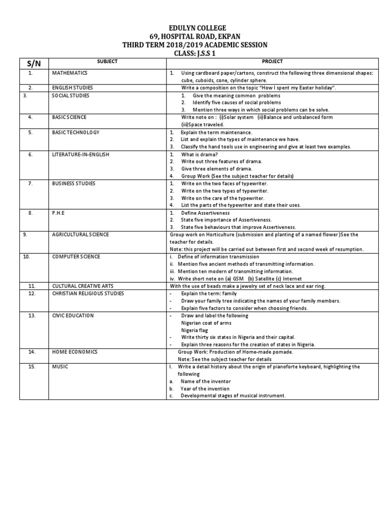 Third Term Project 2018 2019 | PDF | Science | Information