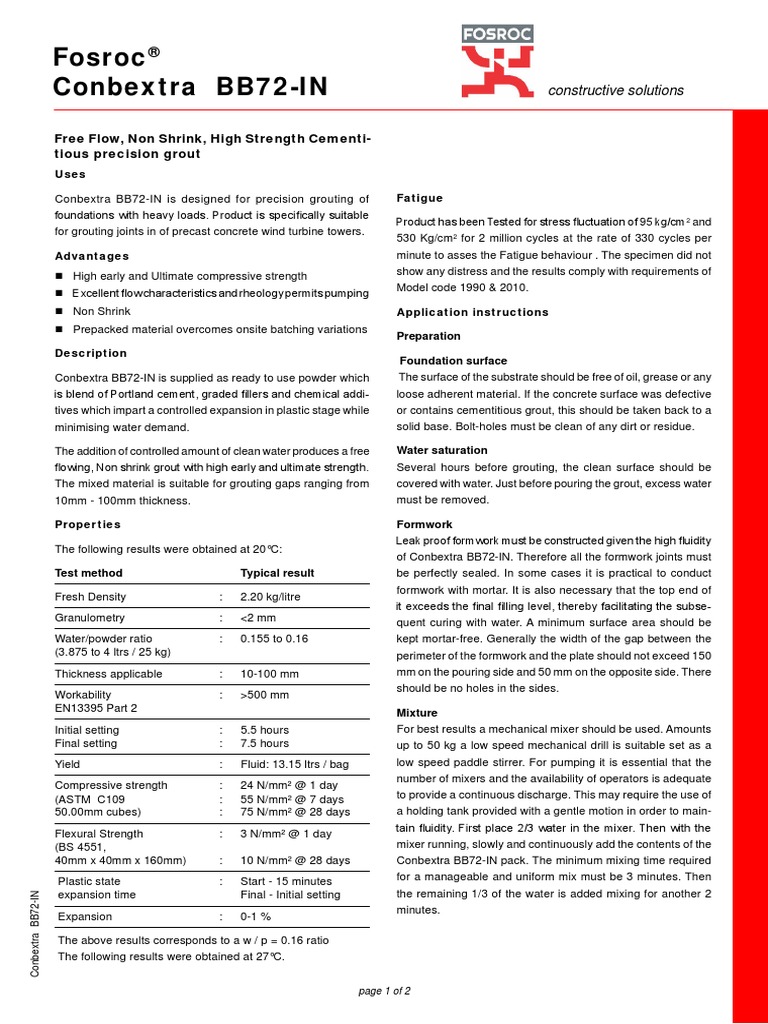 TDS - Conbextra BB72 IN - India | PDF | Concrete | Cement
