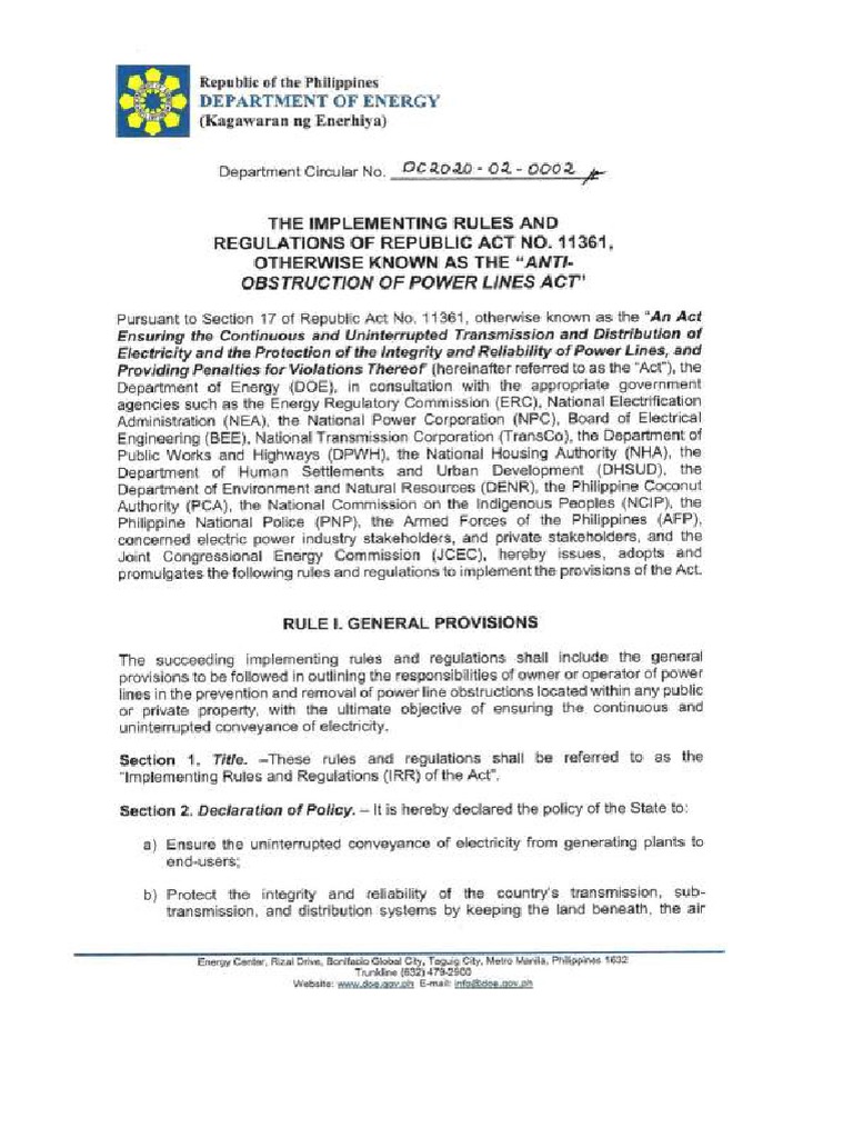 IRR of RA 11361: Anti-Obstruction Act | PDF | Electric Power Transmission