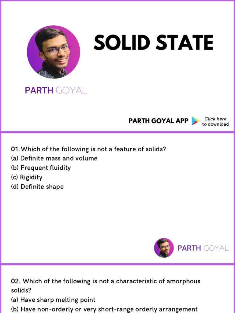 Solid State MCQs for Class 12 | PDF | Crystal Structure | Solid