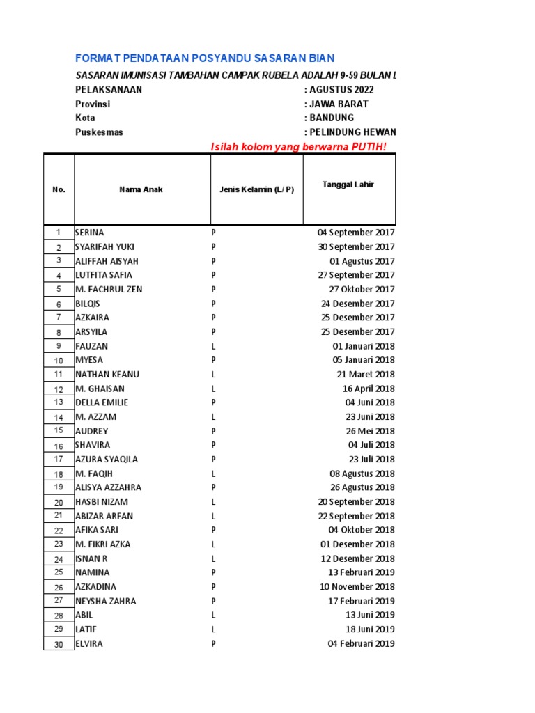 Data Sasaran Posyandu Cempaka 1 | PDF