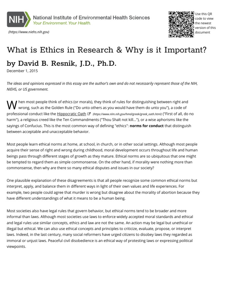 What Is Ethics in Research & Why Is It Important?: by David B. Resnik ...