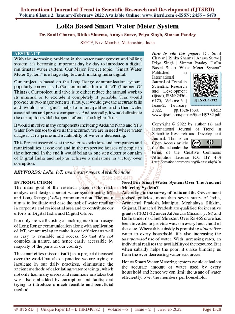 LoRa Based Smart Water Meter System | Download Free PDF | Internet Of ...