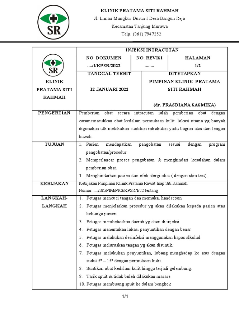Sop Injeksi Intracutan | PDF