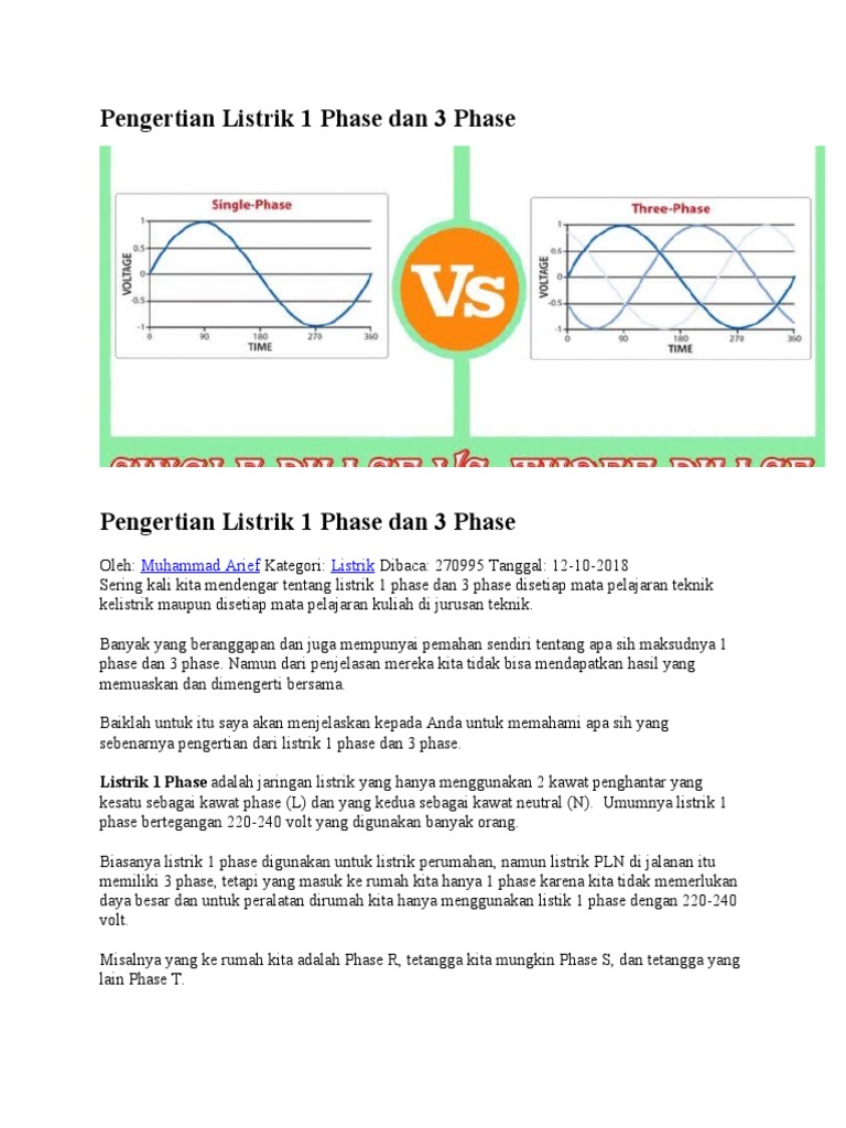 Pengertian Listrik 1 Phase Dan 3 Phase | PDF