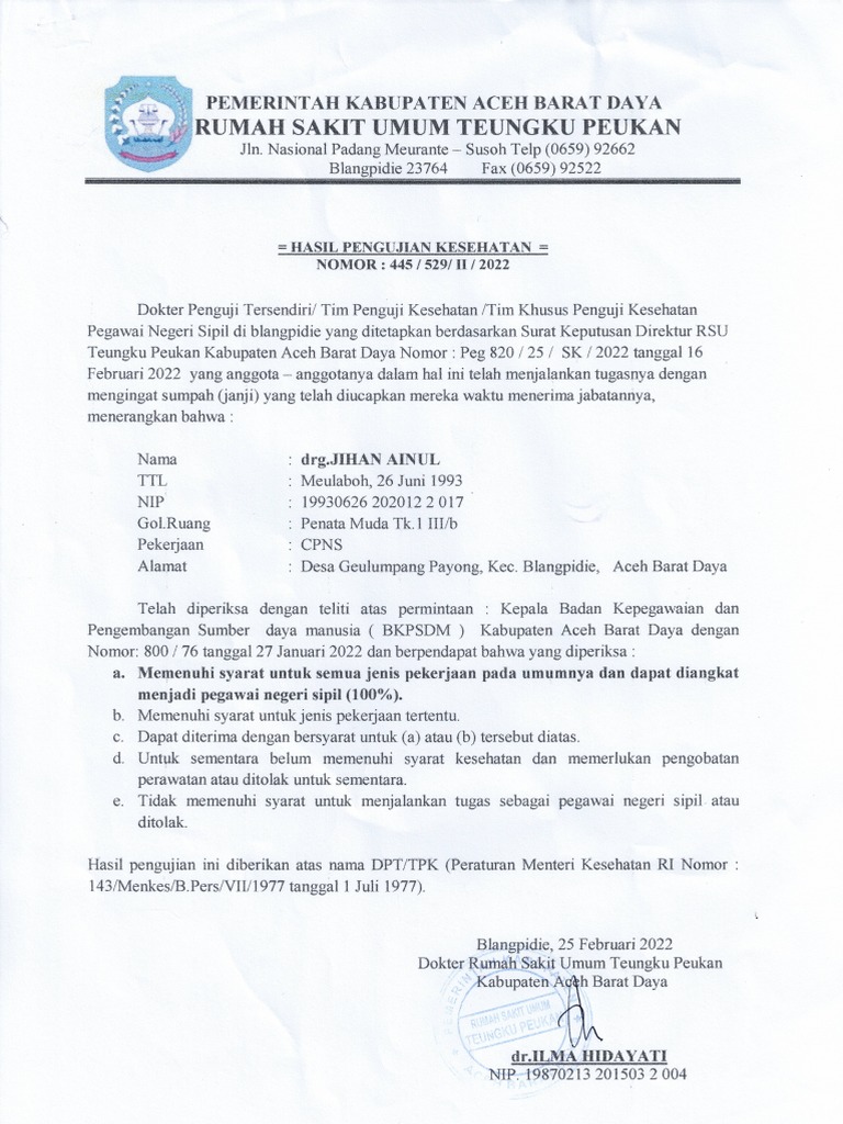 Surat Keterangan Kesehatan | PDF