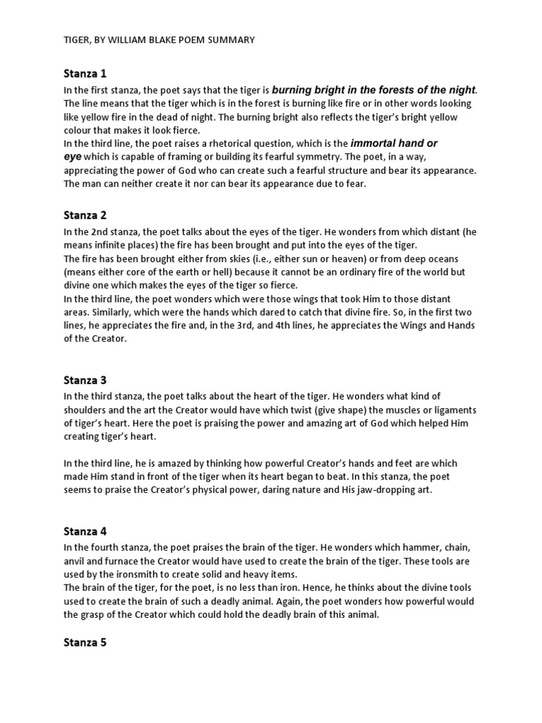 Poem Analysis - The Tyger | PDF | Religious Belief And Doctrine