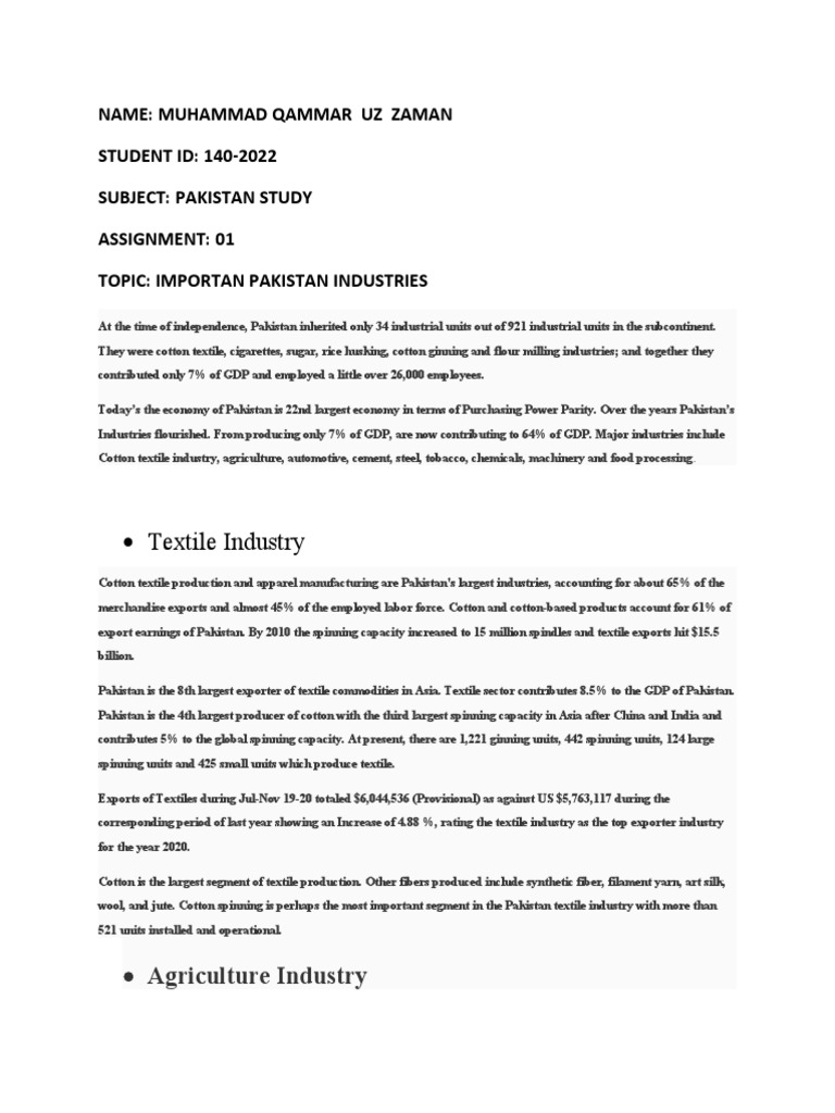 PST Assignment | PDF | Cotton | Pakistan