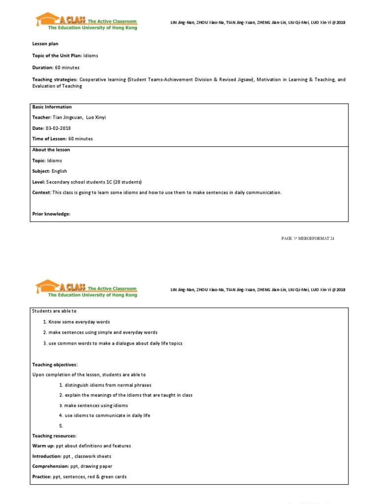 Eng - Idioms - Lesson Plan | PDF | Idiom | Communication