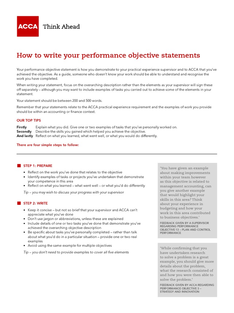 How To Write Performance Objective Statements | PDF | Audit | Experience