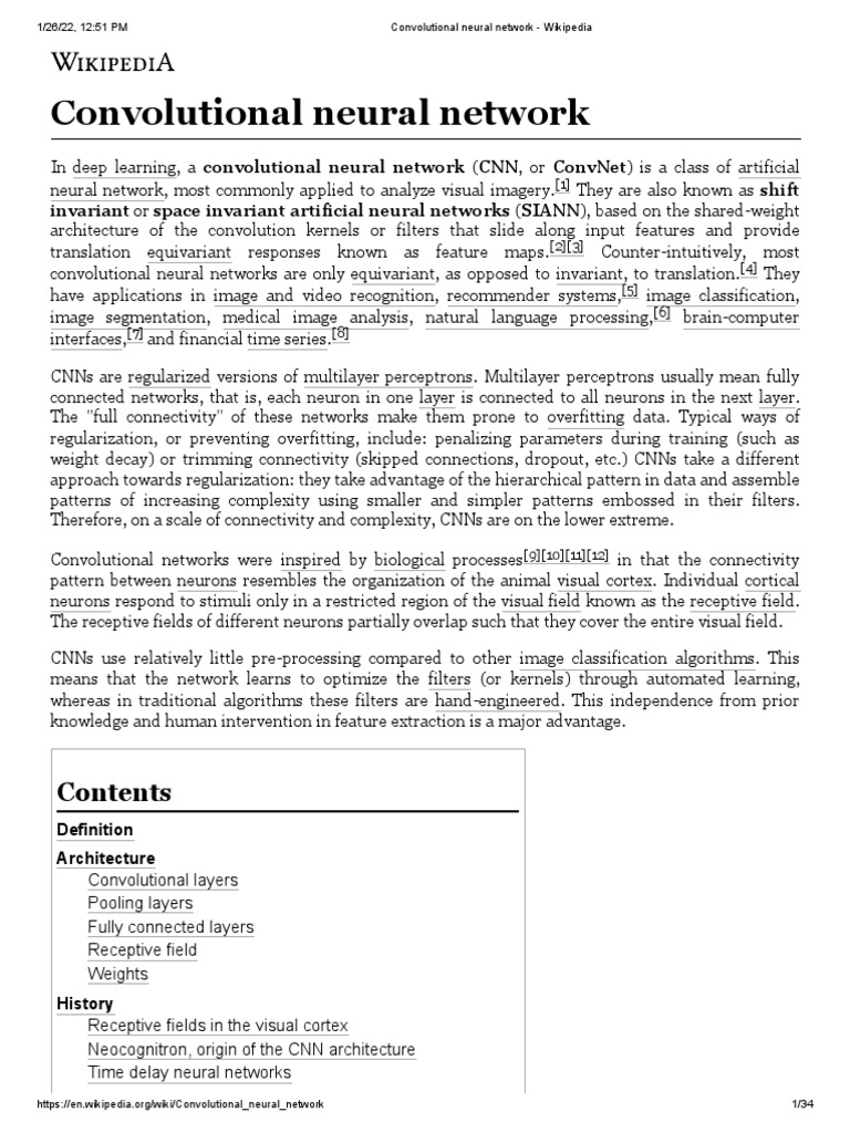 Convolutional Neural Network - Wikipedia | PDF | Artificial Neural ...