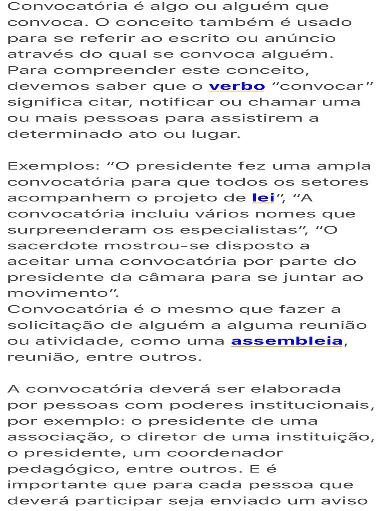 Convocatória É Algo Ou Alguém Que Convoca. O Conceito Também É Usado | PDF