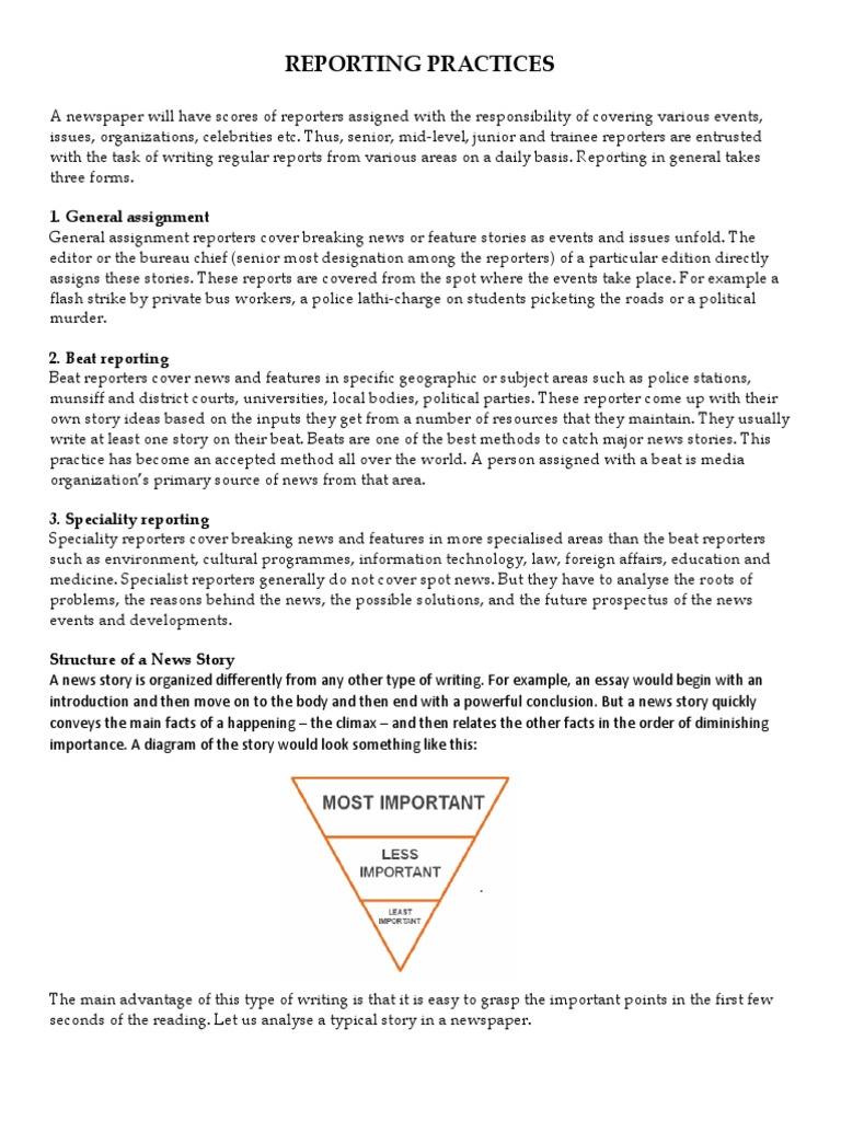 Reporting Practices: 1. General Assignment | PDF | News | Translations