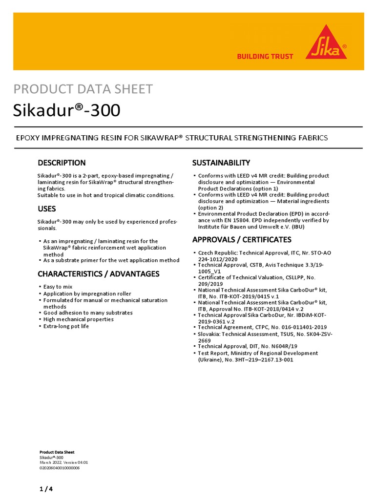 Sikadur®-300: Product Data Sheet | PDF | Viscosity | Young's Modulus