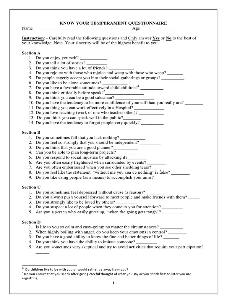 Know Your Temperament Questionnaire | PDF | Anger | Temperament