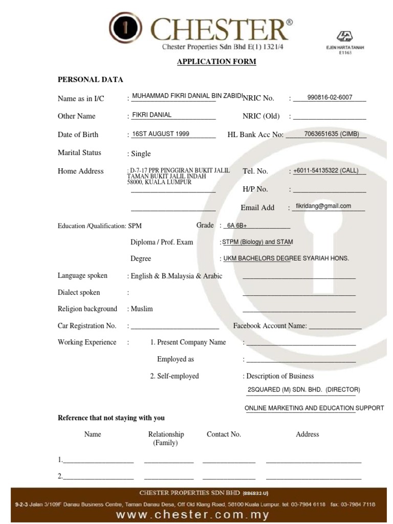 Application Form Personal Data: Name As in I/C | PDF | Career & Growth ...