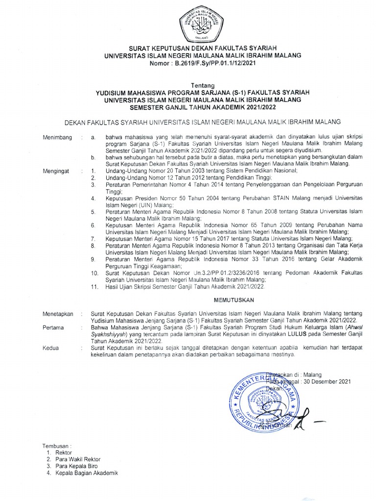 Contoh SK Yudisium Periode Desember 2021 | PDF