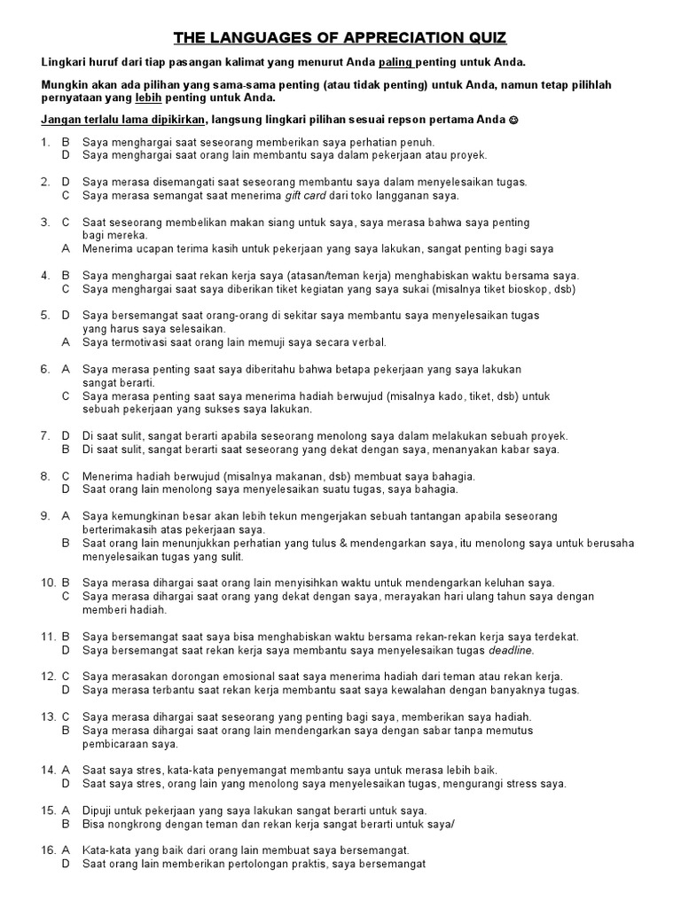 Language of Appreciation Quiz | PDF