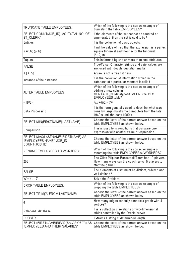 Database Management System 1 Oracle Pdf Table Database Databases