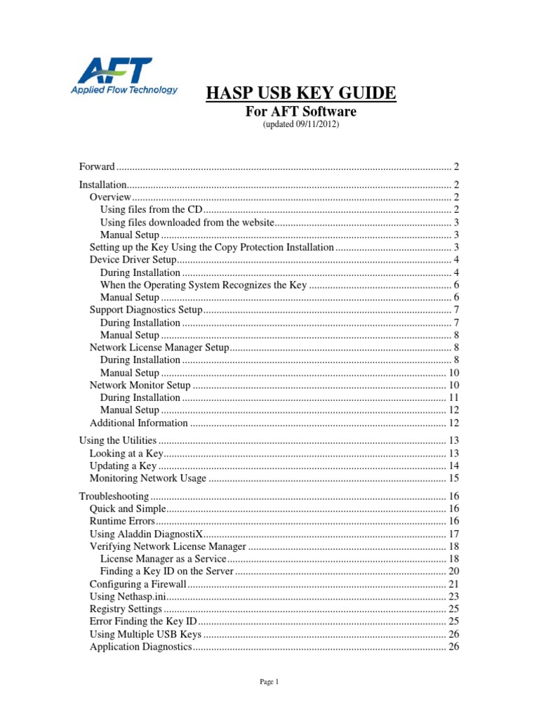 Guide to Installing and Configuring the HASP USB Key for AFT Software | PDF | Installation ...