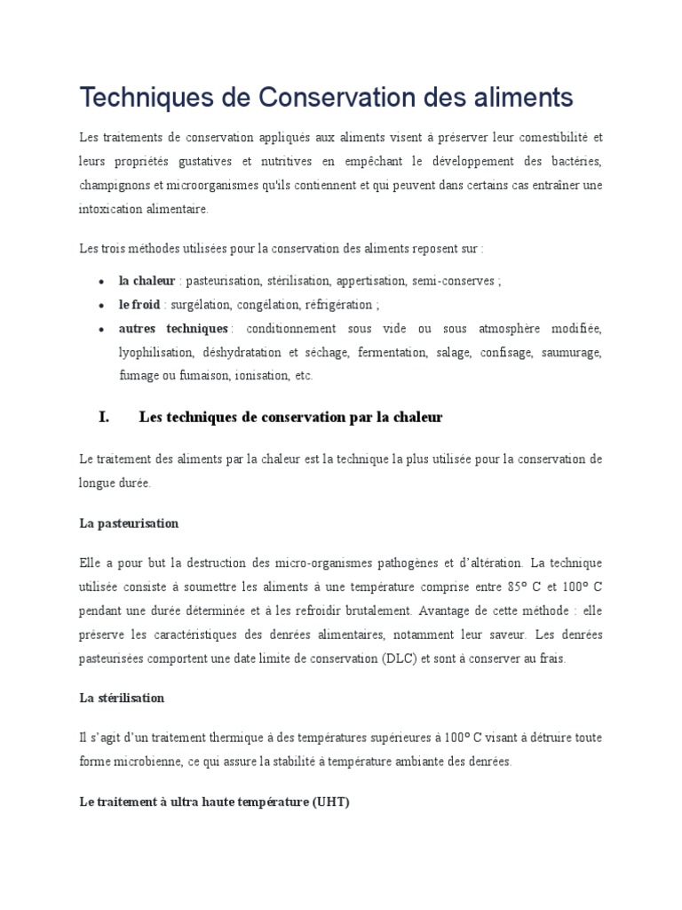 Techniques de Conservation des Aliments | PDF | Conservation des ...