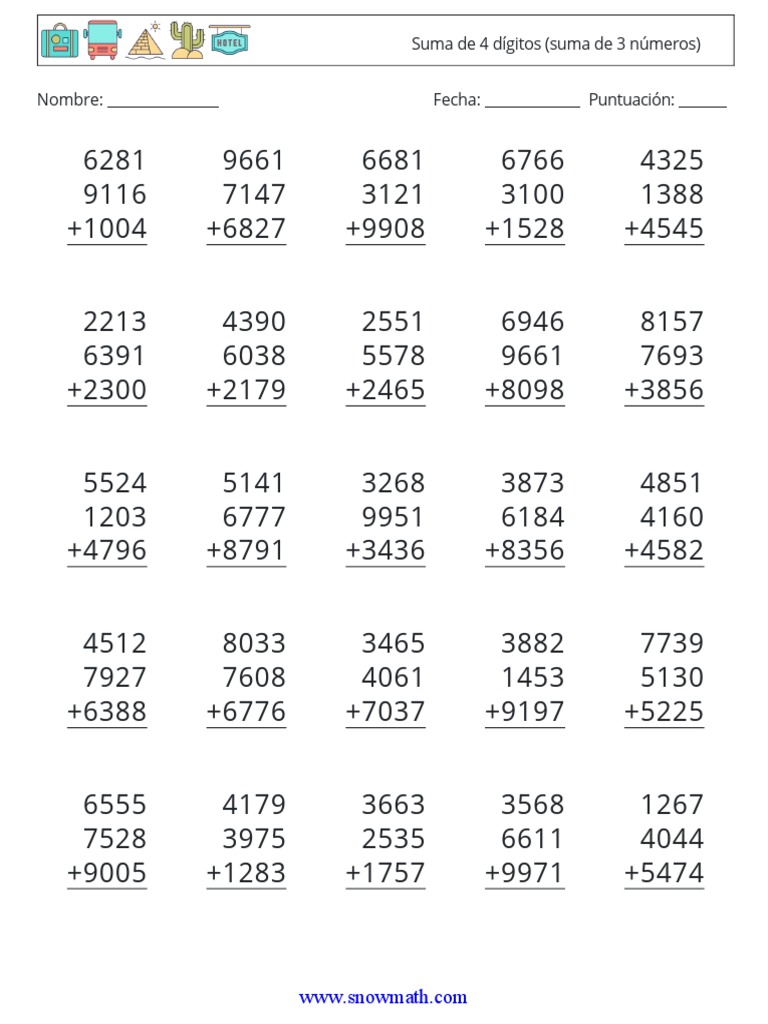 Suma de 4 Dígitos (Suma de 3 Números) 1QA | PDF
