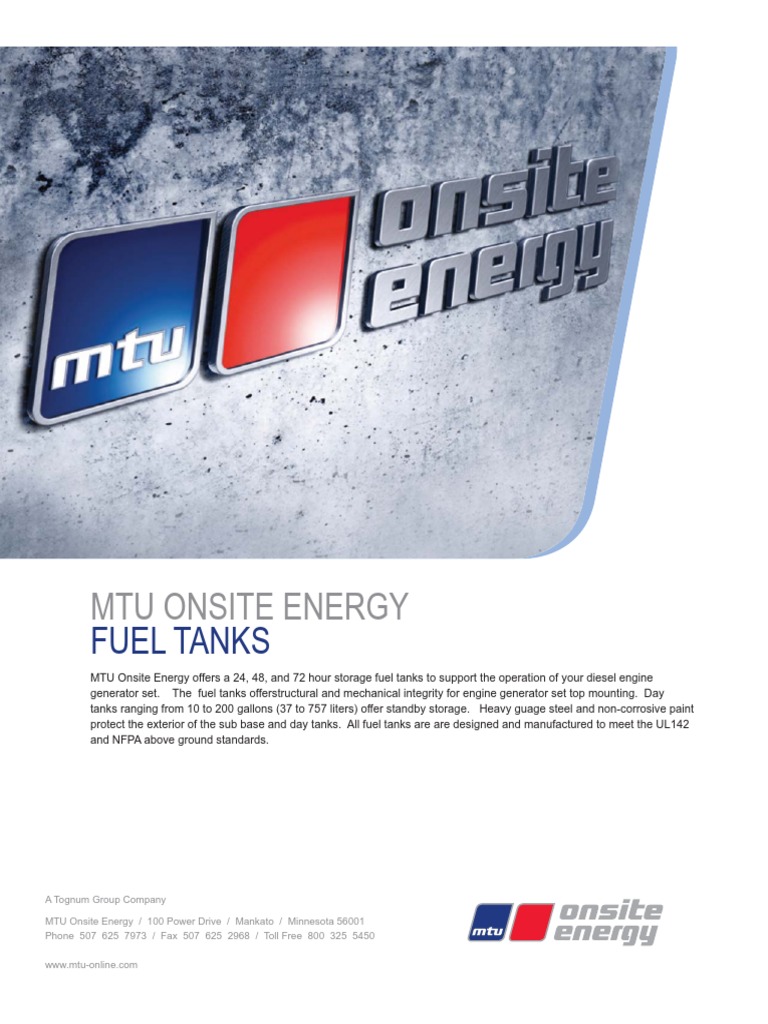 Mtu Onsite Energy: Fuel Tanks | PDF | Engines | Fuels