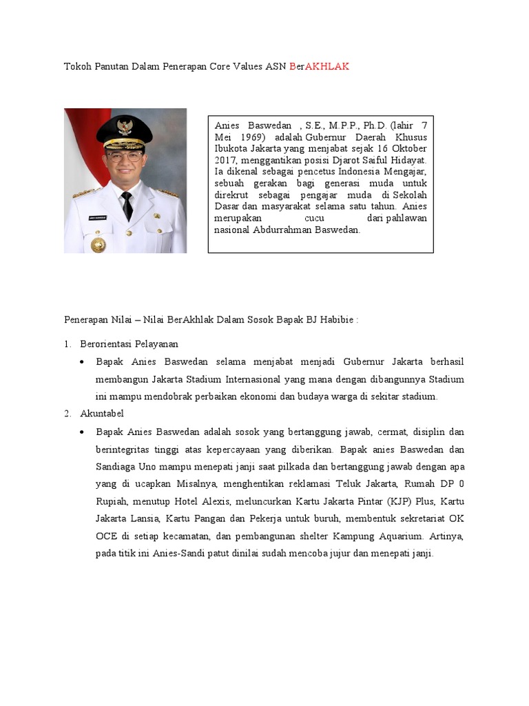 Tokoh Panutan Dalam Penerapan Core Values ASN BerAKHLAK | PDF