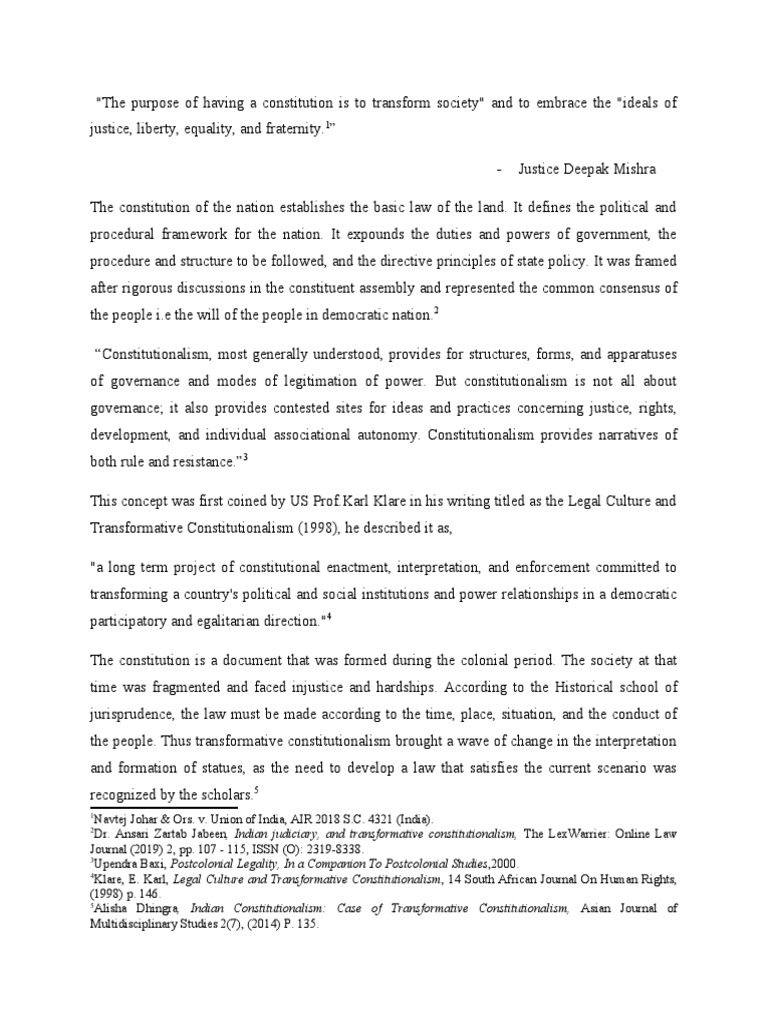 Transformative Constitutionalism Pdf Supreme Court Of India