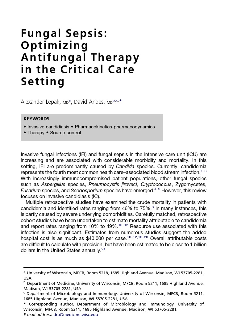 Fungal Sepsis: Optimizing Antifungal Therapy in The Critical Care ...