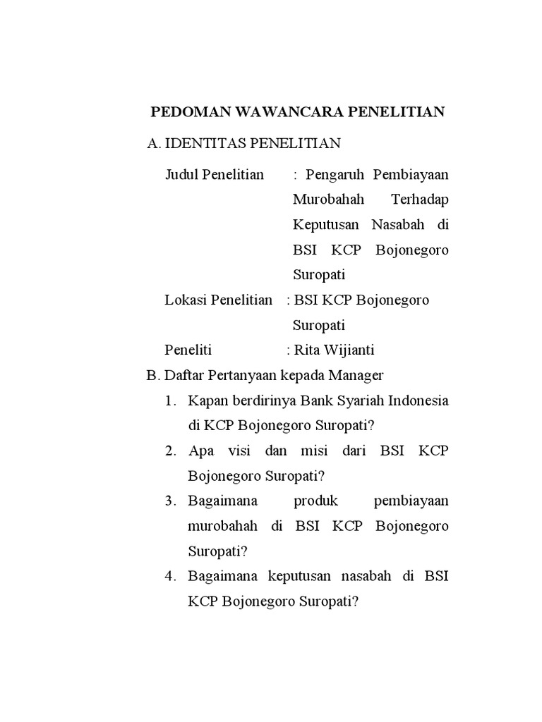 Pedoman Wawancara Penelitian | PDF