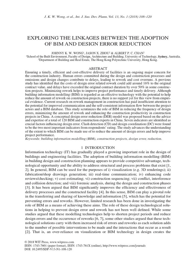 Exploring The Linkages Between The Adoption of Bim and Design Error ...