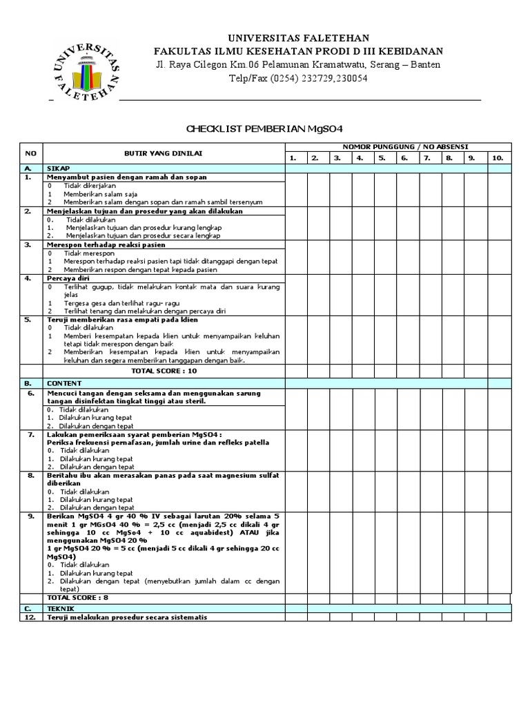 MgSO4 checklist | PDF