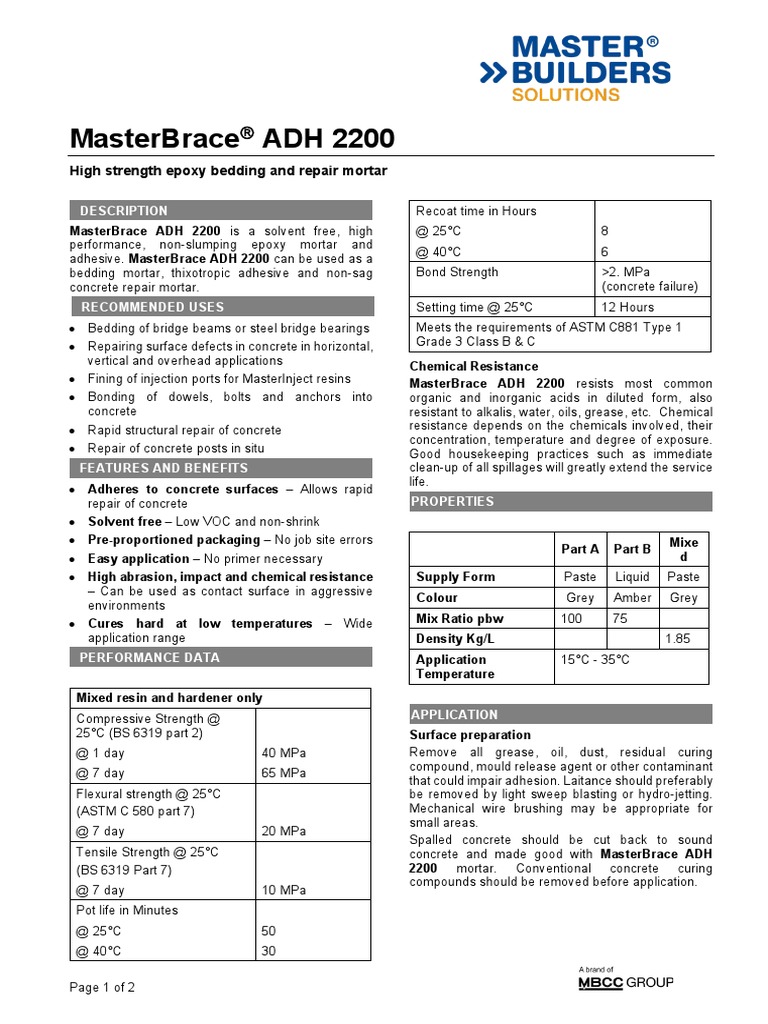 Technical Data Sheet Masterbrace 2200 | Download Free PDF | Concrete ...