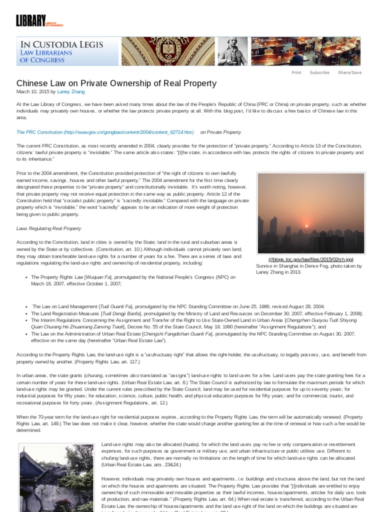 Chinese Law On Private Ownership of Real Property: Laney Zhang | PDF ...