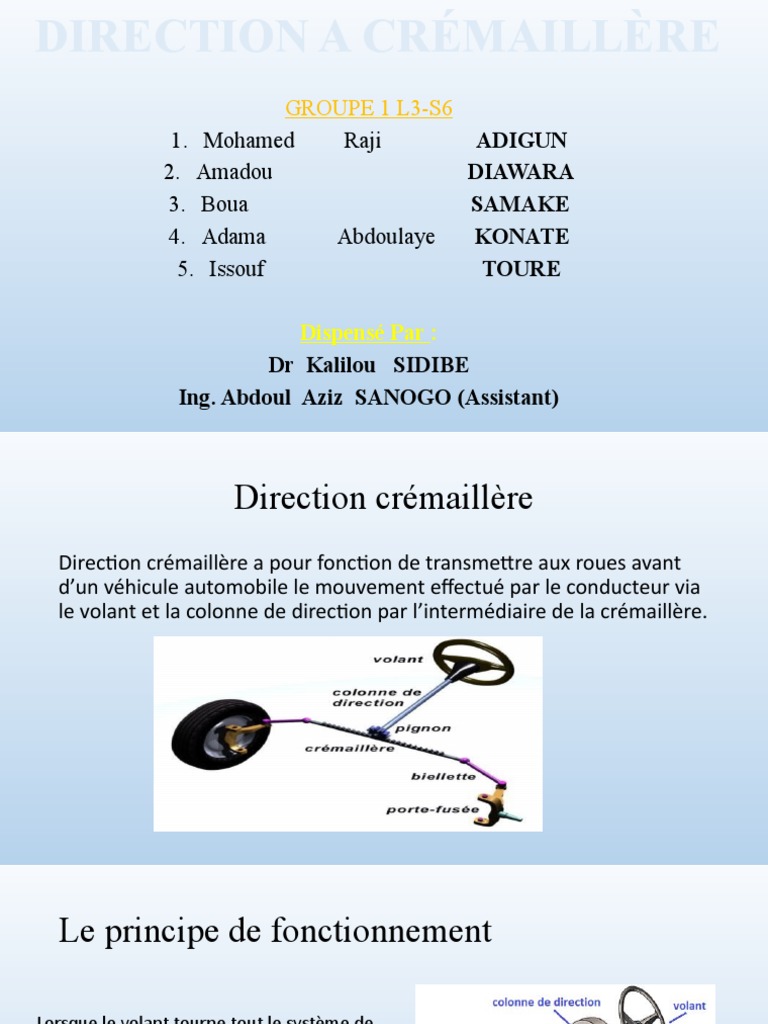 Fonctionnement de la crémaillère de direction | PDF | Direction ...